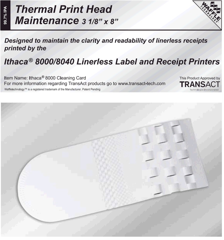 TransAct Technologies Ithaca 8000/ 8040 Printer Cleaning Card