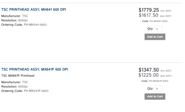 TSC Replacement Printhead, MH641 600 DPI