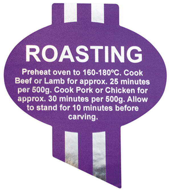 Food Butcher Label 52x59mm Roasting Instructions Metallic Self Adhesive ...