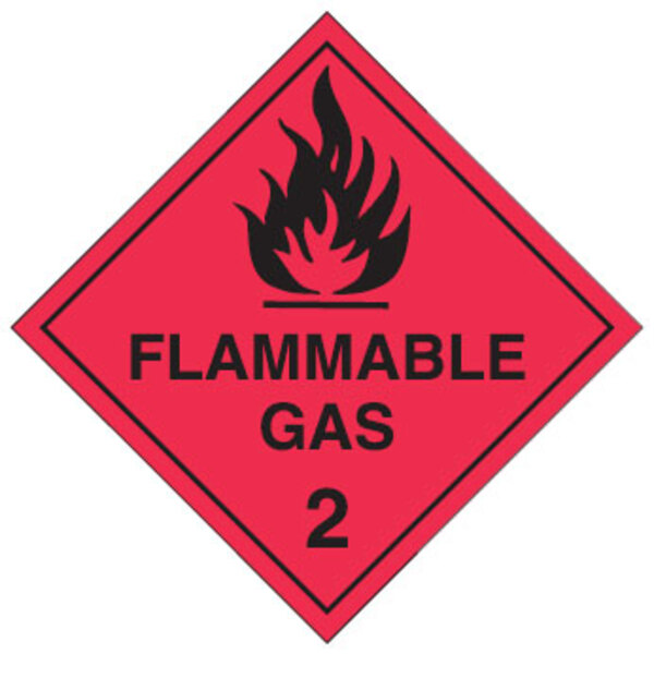 Flammable Gas 2 - Dangerous Goods Sticker Labels 25x25 mm 1000 per roll
