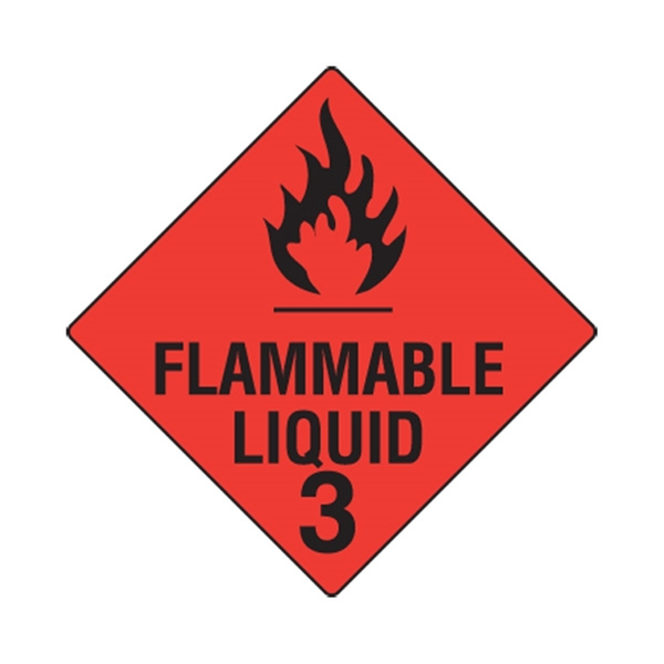 Flammable Liquid 3 - Dangerous Goods Sticker Labels 250x250mm 50 per box
