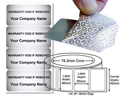 Silver VOID Tamper Evident Sticker Labels 40x20mm 500 roll